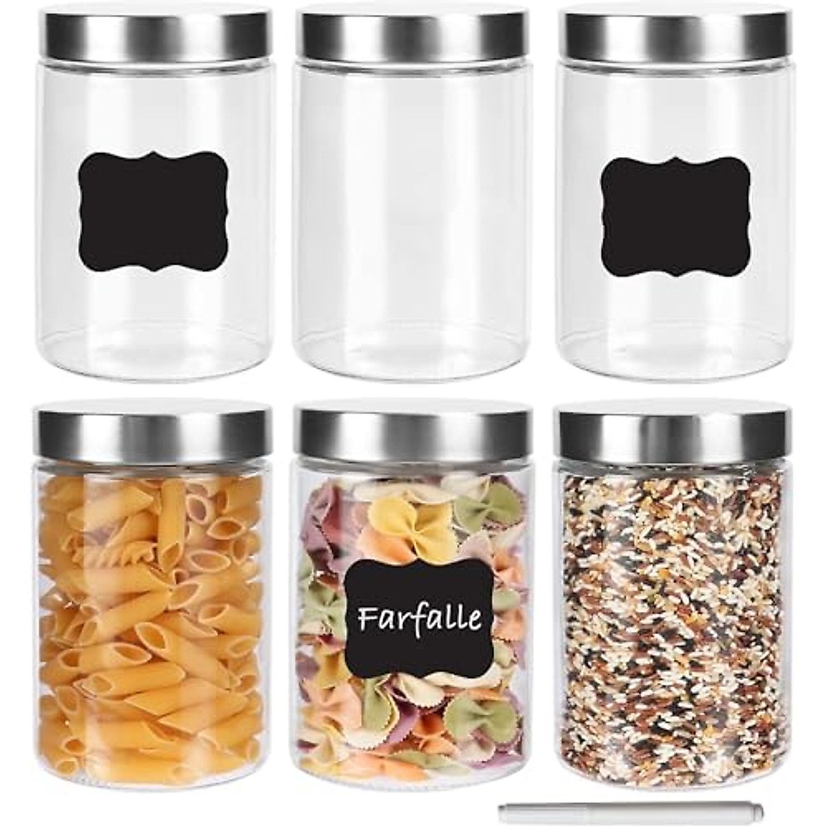 STARSIDE Clear Glass Jars with Stainless Steel Lids,Empty FoodStorage Canisters set,Food Storage Jars for Home Kitchen, Cookie, Candies,Coffee, Flour, Herbs, Grains (L-1.2 L)