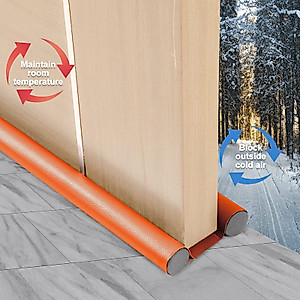 2PCS Under Door Draft Stopper,Twin Door Draft Blocker Weather Stripping Noise Cold Air Blocker Window,Washable,Dust Proof,Removable,Adjustable Door Sweeps 38"(Orange)