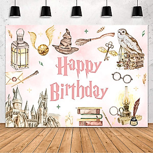 MEHOFOND 7x5ft Wizard Birthday Backdrop for Girls Magical Castle Witch Wizard School Happy Birthday Photography Background Sorcerer Theme Birthday Party Cake Table Decoration Photo Booth Props