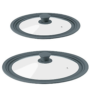 Universal Lid for Pots, Pans, and Skillets - 2 Pack Silicone Replacement Pan Lid Fits 7", 8" 9" & 10", 11", 12" Cookware - Tempered Glass Pot Lid Cover for Frying Pans, Cast Iron, CrockPot