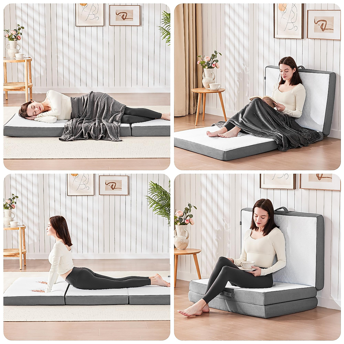 Yojoker Foldable Mattress, 4 Inch Folding Mattress with Soft Blanket, Tri-Fold Memory Foam Mattress withCover,Fold up Mattress for Floor for Yoga and Sofa Bed, Twin 75"x38"x4"