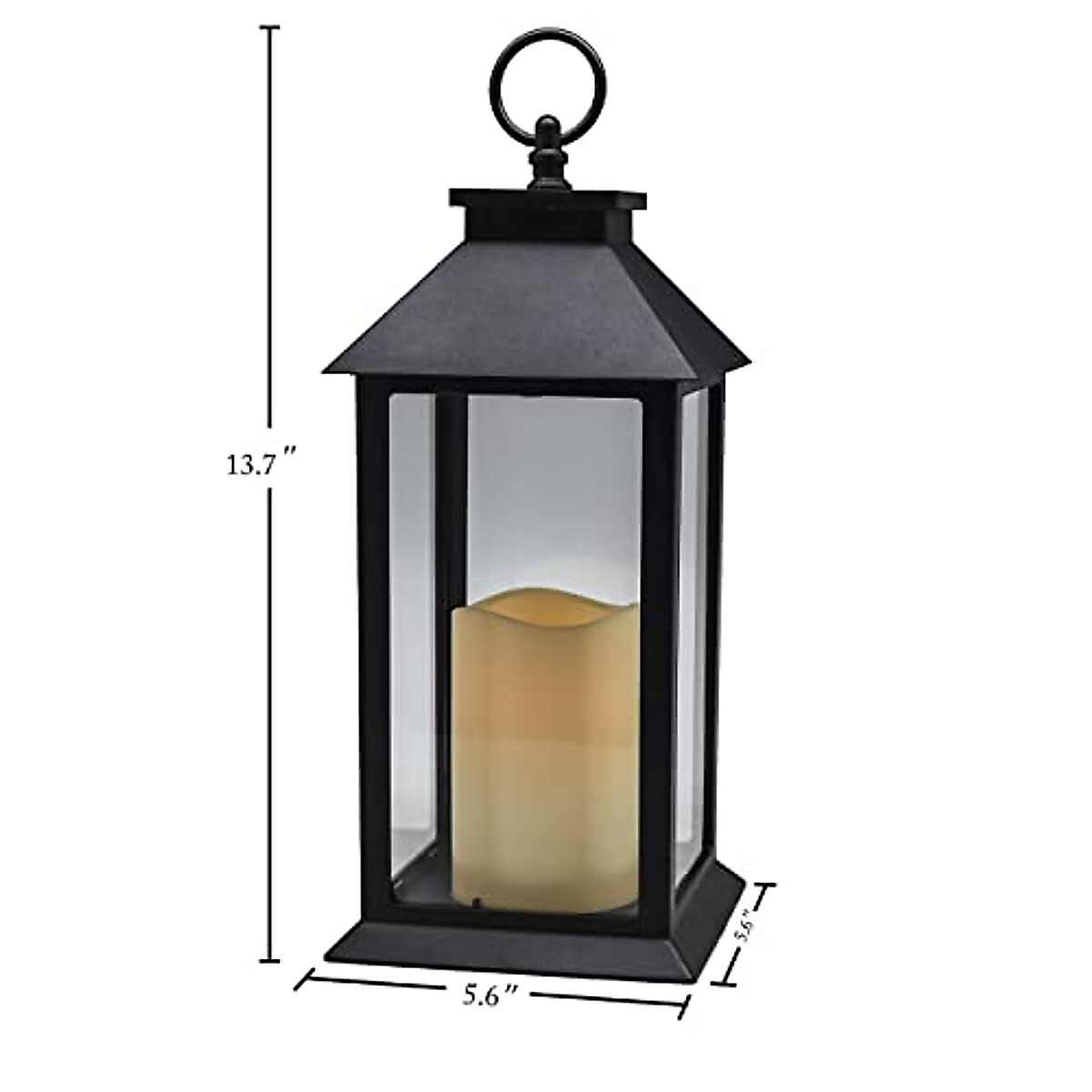 YAKii Hanging Glass Panes Lantern Portable Led Lantern Decorative Operated by 3AAA Battery Use for Garden Yard, Indoor Decoration Candle Lantern (Black)