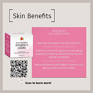 Reviva Labs Vitamin K Crème for Bruising, Under-Eye Dark Circles, and Wrinkles with Soybean Oil and Natural Fruit Extracts - 2 Oz, for Skin and Face