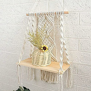 Handmade Macrame Wall Hanging Shelf, Boho Indoor Rope Plant Pot Basket Hanger Holder, Rope Plant Hanger for Wall Decor Indoor Outdoor