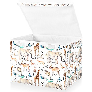 susiyo Zoo Animals Alphabet Letters Storage Bin Collapsible Fabric Storage Basket with Lid