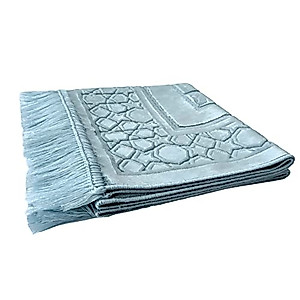 Durable Prayer Rug Muslim Mat Islamic - Luxurious Velvet Turkish Prayer Rug Sajadah for Kids Men Women for Eid Travel Ramadan, Soft and Luxury (Blue)