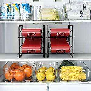 MOOACE 2 Pack Skinny Can Dispenser Rack, Stackable Tall Skinny Soda Pop Cans Storage Organizer Holder for Fridge Freezer Pantry Kitchen Cabinet Countertop, Black