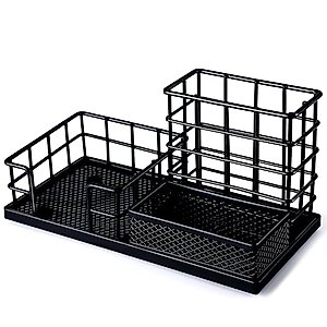 Chraevq Desk Organizers and Accessories, Mesh Office Supplies Desk Organizer, DIY Desktop Organizer, Pen Holder, Sticky Note Tray, Paperclip Storage and Office Caddy for Office Home School, Black.