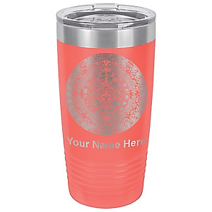 LaserGram 20oz Vacuum Insulated Tumbler Mug, Aztec Calendar, Personalized Engraving Included (Coral)
