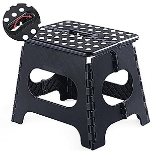 ROLIZOE Foldable Step Stool with Safety Lock, Space-Saving Plastic Stepping Stool, 11 Inch Multi-Purpose Portable Non-Slip Folding Step Stool for Kids & Adults-Black