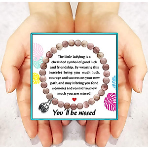 Yooborn Retirement Ladybug Beads Farewell Bracelet Gifts for Coworkers Women Going Away Gift for Friends Boss Staff Present for New Job Coworker Leaving Gifts.