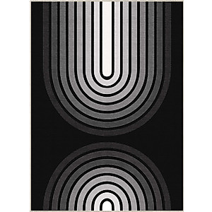 Well Woven Geometric Modern Flat-Weave 5'3" x 7'3" Area Rug - Black + White Dark Curves - for Living Room, Dining Room and Bedroom