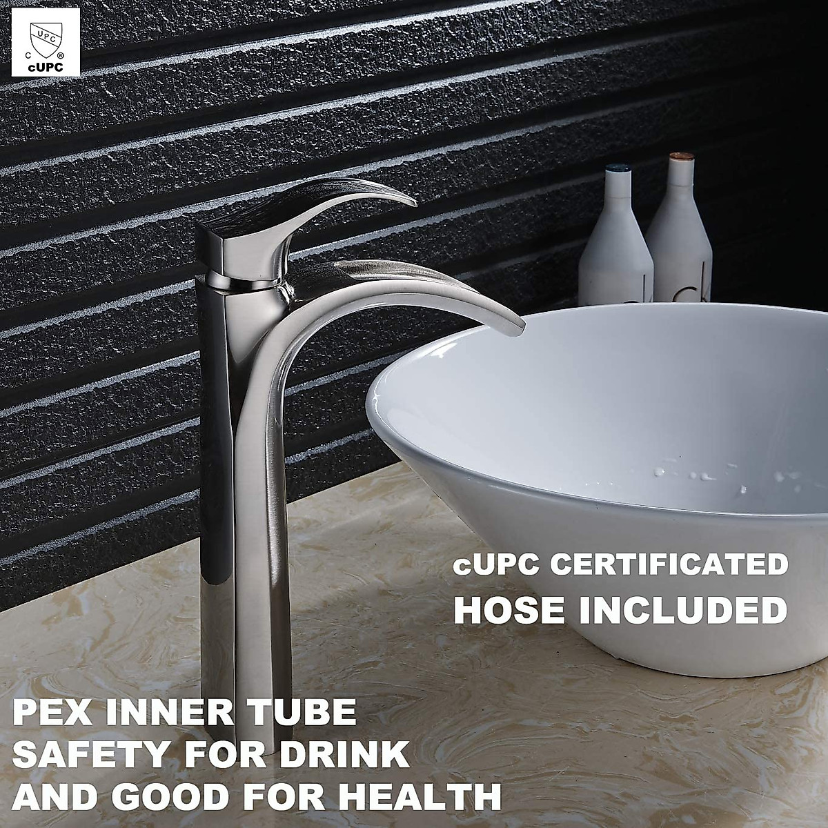 Yodel Faucet Waterfall Bathroom Sink Faucet Vessel Sink Faucet One Hole Single Handle Single Hole with Pop up Drain Stopper, Brushed Nickel