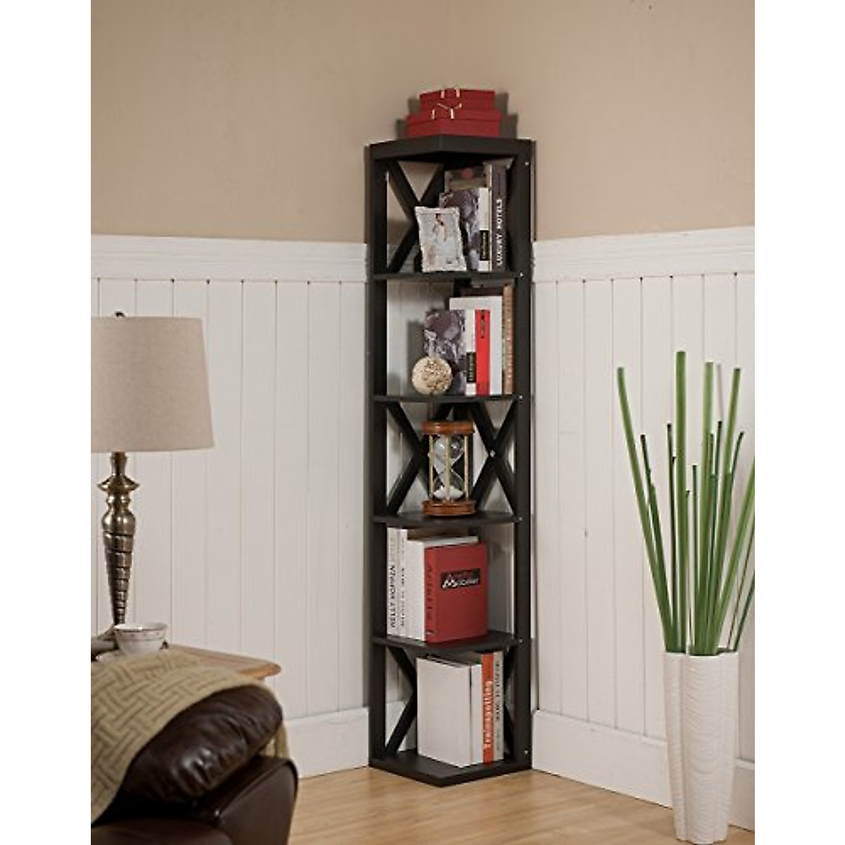 Kings Brand Furniture - Corner Unit 5 Tier Bookshelf/Bookcase Display Stand, Espresso