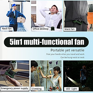 CAZOKASI 2024 Upgrade 10000mAh Waist Clip Fan Wearable Fan Portable Personal Body Fan Powerful Upto 40H Cooling and Heatstroke Prevention Fan (Green)