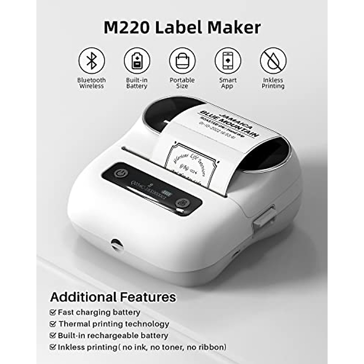 Phomemo M220 Label Maker, New Flagship 3.14 Inch Bluetooth Thermal Label Printer for Barcode, Address, Labeling, Mailing, File Folder Label, Easy to Use, Support with Phones&PC, with 3 Roll Label