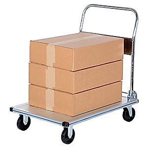 Vestil AFT-36-NM Aluminum Folding Platform Truck with Single Handle and 5" Non-Marking Polyurethane Casters, 600 lbs Capacity, 36" Length x 24" Width x 8-3/8" Height