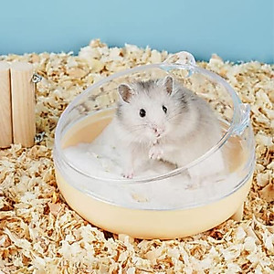 HAICHEN TEC Hamster Bathroom - Large Transparent Hamster Sand Bath Container with Scoop Kit Sandbox Toilet for Dwarf Hamster, Syrian Hamster Small Animal Cage Accessories (Yellow)