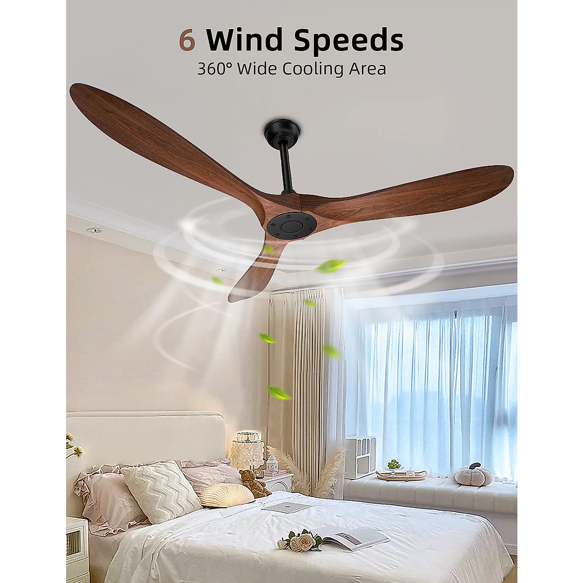 BECLOG Ceiling Fan With Remote Control,Indoor/Outdoor Ceiling Fans with Noiseless DC Motor and 3 Downrods.60 inches Ceiling Fans No Lights Plastic Fan Blade Walnut Look