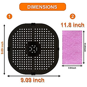 Air Fryer Grill Pan for COSORI 5QT Air Fryers, 9.09IN Upgraded Square Crisper Plate Tray, Air Fryer Replacement Parts Accessories Rack with Rubber feet, Non-Stick, Dishwasher Safe