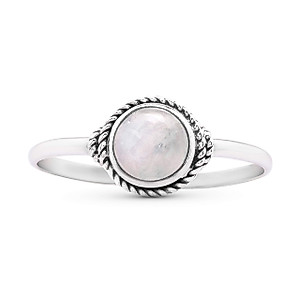 Koral Jewelry Round Moonstone Ethnic Delicate Ring 925 Sterling Silver Vintage Tribal Gipsy Boho Look (6)