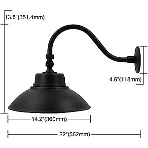 14in.Outdoor Gooseneck Barn Light,42W 4200lm Exterior LED Light Fixture with Wall Mount for Patio,Photocell Included,Black Industrial Porch Light Fixture for Farm,Entryway,Garage-3000K Warmlight-2Pack