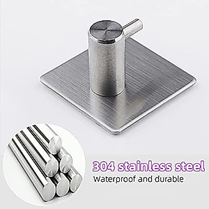 KLEVERISE Adhesive Hooks Heavy Duty Waterproof Stainless Steel Hook Stick on Wall Robe Towel Hooks for Hanging Bathroom Kitchen Home Wall Mount Hooks Square 4 Packs