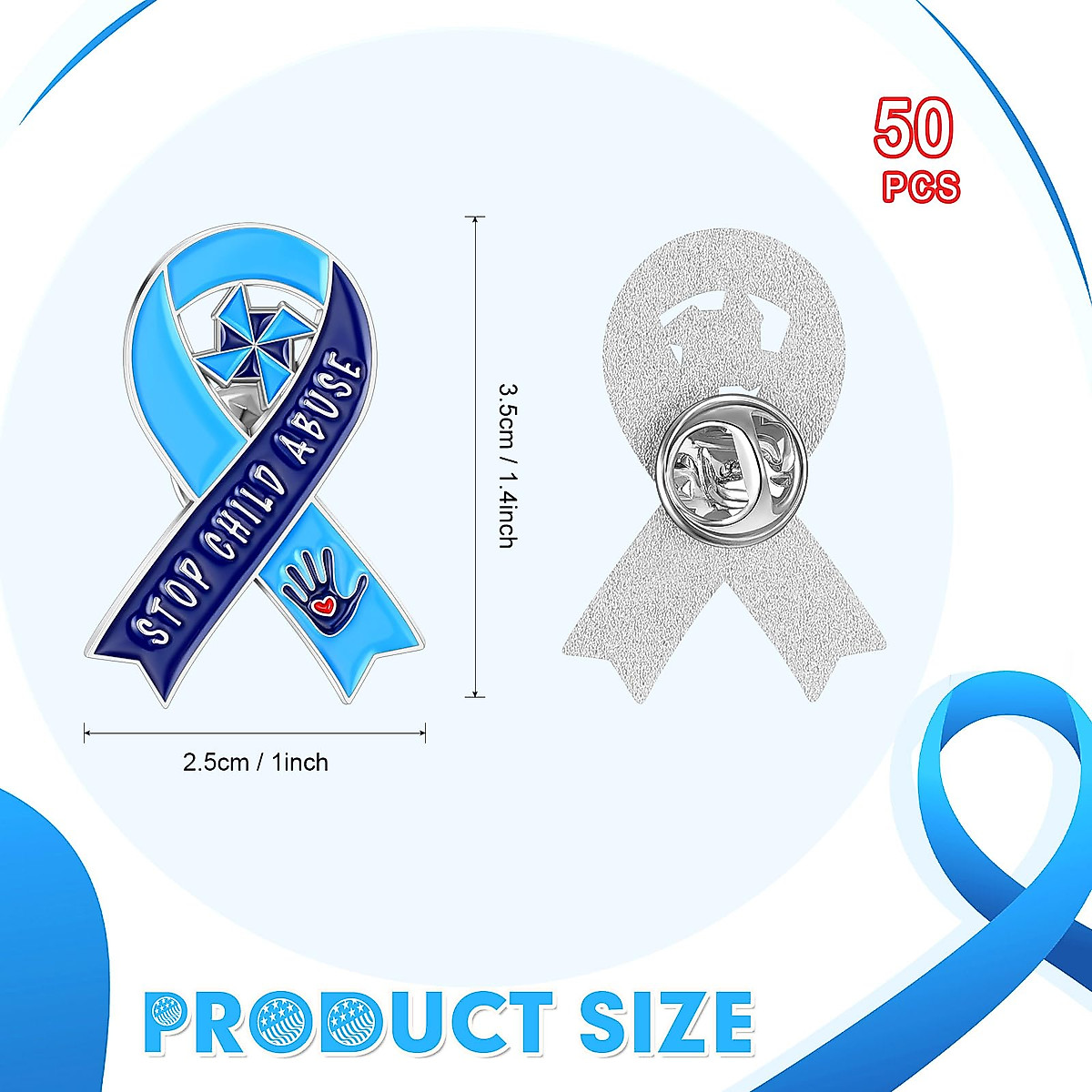 Giegxin 100 Pcs Child Abuse Prevention Awareness Pin Child Abuse Awareness Brooch Products Blue Ribbon Pinwheel Lapel Pins for Child