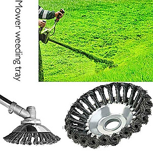 Steel Wire Weed Trimmer Head Grass Brush Cutter with Adapter Kit for String Trimmers Garden Brush Cutting Head Metal Joint Twist Knot Lawn Mower for String Trimmers, Rust Removal, Lawn Mower (6 inch)