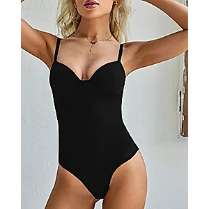 Bengbobar Women Bodysuit Shapewear Firm Control Ultra Light Built-in Bra V Neck Body Shaper 3X-Large Black
