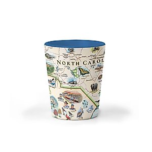 Xplorer Maps North Carolina State Map Ceramic Shot Glass, BPA-Free - For Office, Home, Gift, Party - Durable and holds 1.5 oz - Blue