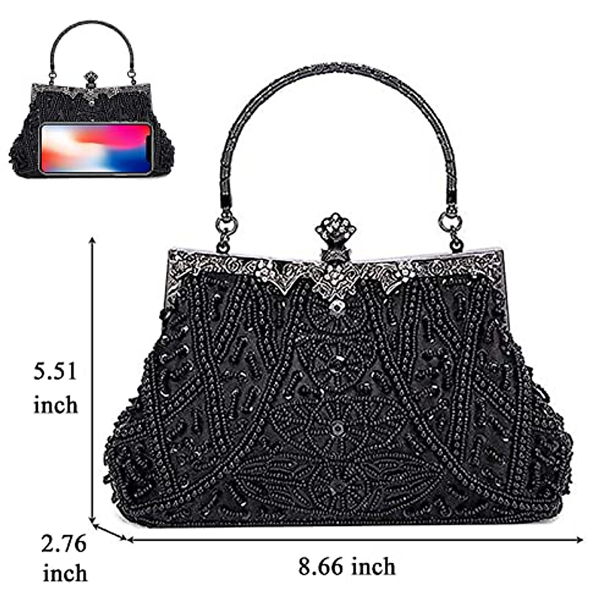 Selighting 1920s Vintage Beaded Clutch Evening Bags for Women Formal Bridal Wedding Clutch Purse Prom Cocktail Party Handbags Black