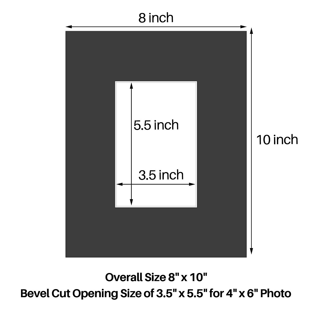 Golden State Art, Pack of 5 Acid Free Bevel Cut 4-Ply Thickness White Core Picture Mats for Photos (Black, 8x10 for 4x6 Photo)