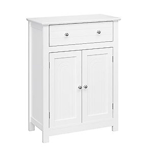VASAGLE Bathroom Storage Cabinet Free Standing, with Drawer and Adjustable Shelf, Kitchen Cupboard, Wooden Entryway Storage Cabinet, 23.6 x 11.8 x 31.5 Inches, White UBBC61WT