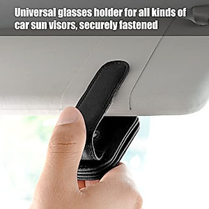 Suranew Car Sunglasses Holder - Magnetic Auto Sunglasses Holder for Car Sun Visor, Leather Hanger Clip for Ticket Card, Car Visor Accessories (Black)