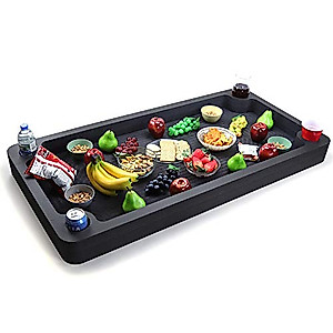 Polar Whale Large Floating Bar Table Serving Buffet Tray Drink Holders Swimming Pool Beach Party Float Breakfast Lounge Refreshment Durable Black Foam UV Resistant with Cup Holders 24 x 24 Inches