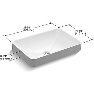 KOHLER 5373-0 Vox Rectangle Vessel Bathroom Sink, Vitreous China , 22-5/8" W X 16-1/8"L, White