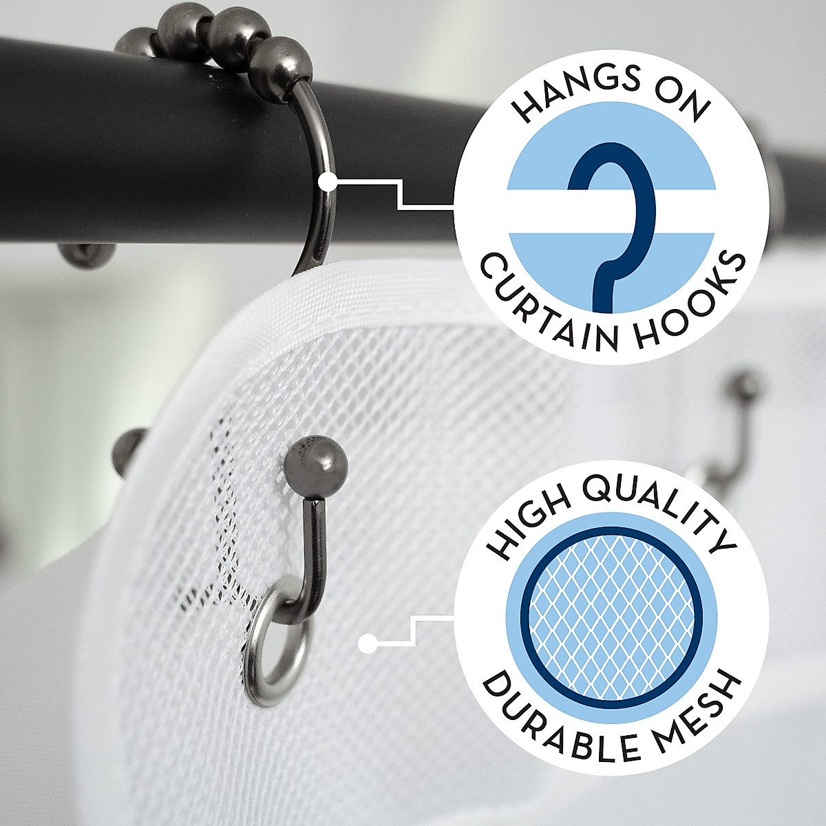 S&T INC. Shower Organizer, Shower Caddy or Bathroom Organizer with Quick Drying Mesh, 7 Pockets to Hold Shampoo, Soap, Loofah, and Cruise Ship Essentials, 14 Inch by 30 Inch, White, 2 Pack