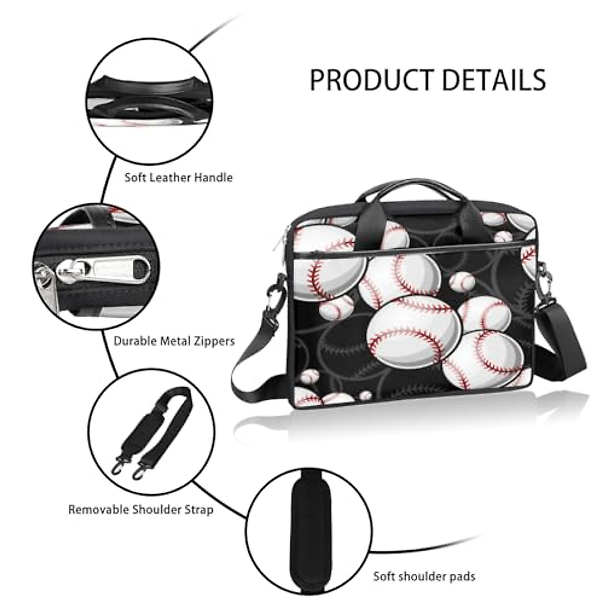 Baseball Laptop Computer Bag Waterproof Shoulder Messenger Bag 13-15 inch Durable Laptop Tote Bag with Shoulder Strap Handle Lightweight Crossbody Briefcase