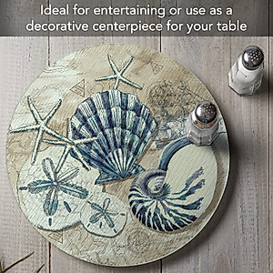 Counterart Tide Pool Shells 4mm Heat Tolerant Tempered Glass Lazy Susan Turntable 13" Diameter Cake Plate Pizza Server
