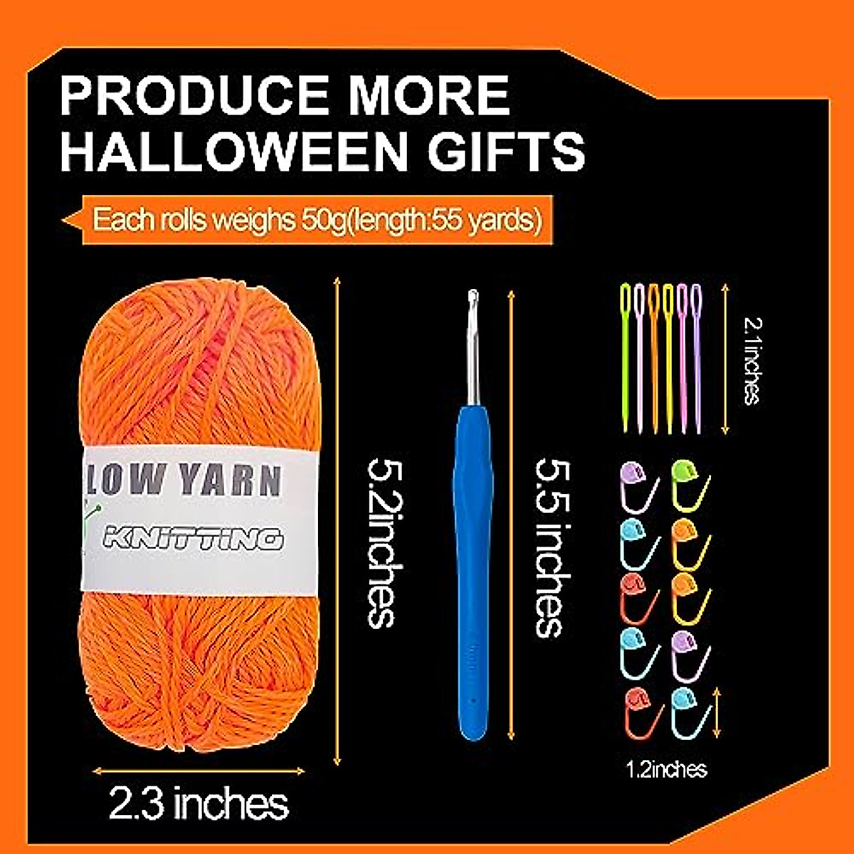 Halloween Yarn,Glow in the Dark Yarn for Crochet,Halloween-Specific Glow Yarn,Crafts Yarnfor Halloween Pumpkin Animals Candy Bag Case Halloween Crafts,Best Knitting Gifts for Halloween Decor. (Orange)