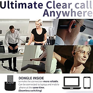 oleap Pilot Open-Ear Headset with 50dB Noise Canceling Boom Microphone,Lightweight Bluetooth Wireless Headphone with Mute for Trucker,Office,Call Center,Switching Mobile & PC-Headset+Dongle