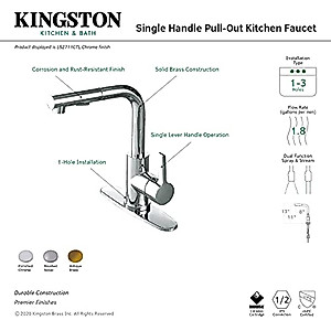 Kingston Brass LS2718CTL Continental Pull-Out Sprayer Kitchen Faucet, Brushed Nickel