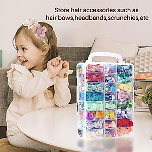 JOYMOMO Hair Bow Holder Organizer for Headbands, Hair Clips, Hair Ties, Scrunchies, Baby Girl Hair Accessories Storage Box, Transparent Double-layer Storage Organizer (Without Accessories)
