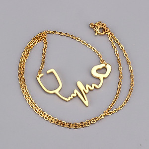 MAJORWARAP Nurse Stethoscope Heartbeat Necklace for Women Heart Stethoscope Pendant Doctor Nurse Medical Graduation Jewelry Gift (Gold)