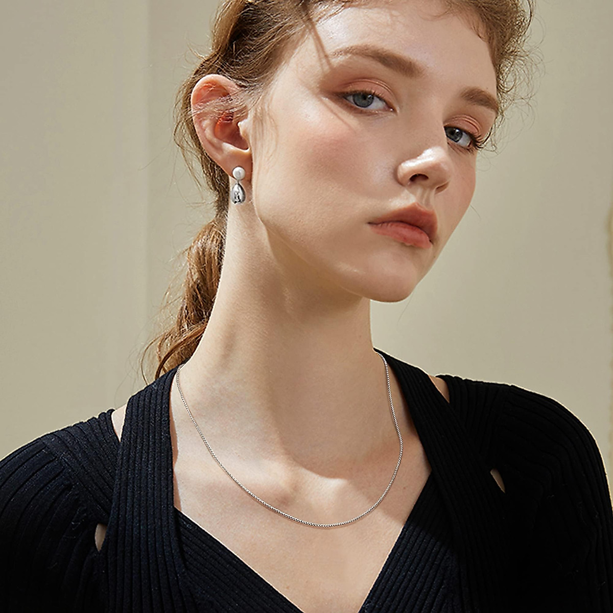 LOLIAS 2 Pcs Stainless Steel 1mm Round Snake Chain Box Chain Necklace Super Thin & Strong,18 Inch