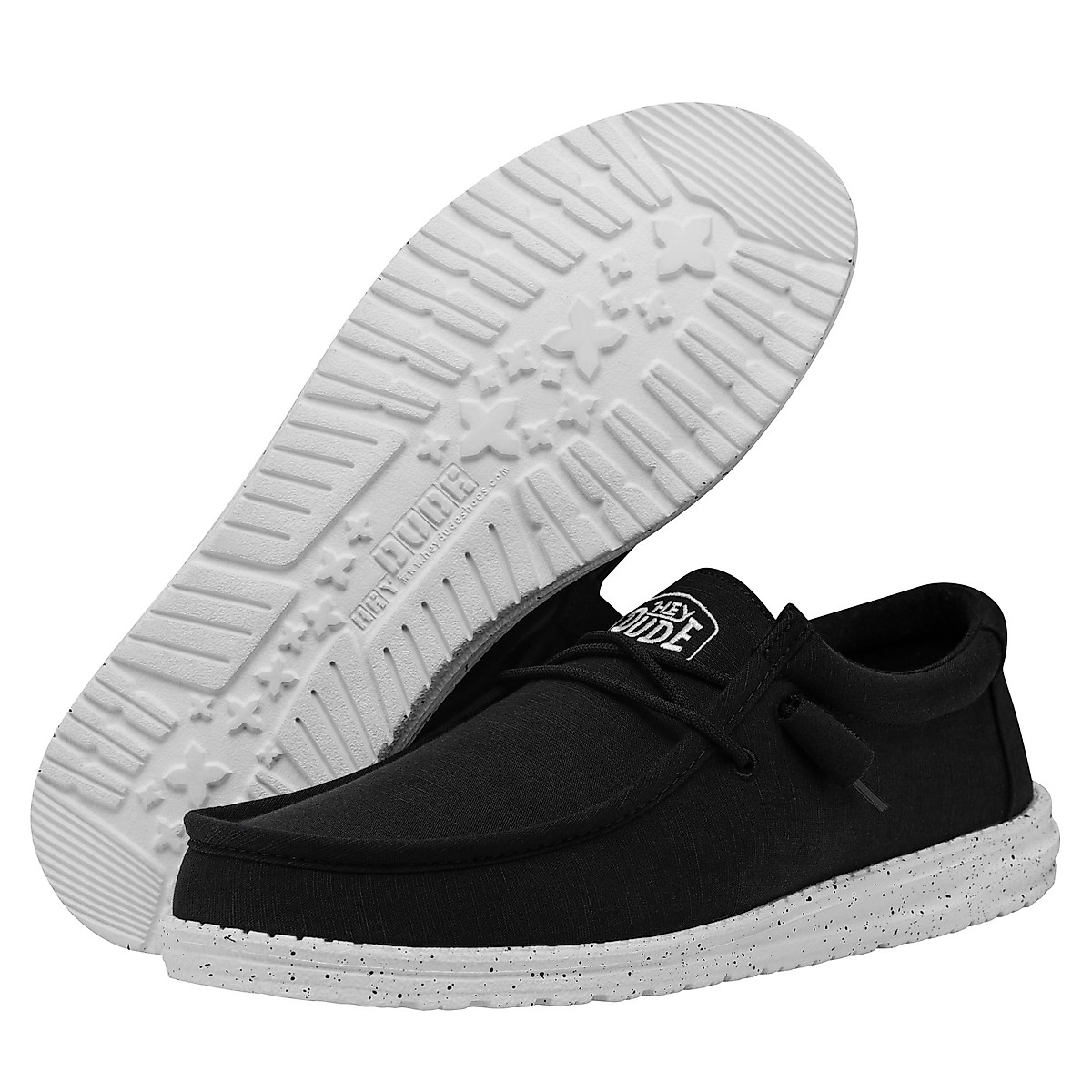 Hey Dude Men's Wally Slub Canvas Black Size 11| Men's Loafers | Men's Slip On Shoes | Comfortable & Light-Weight