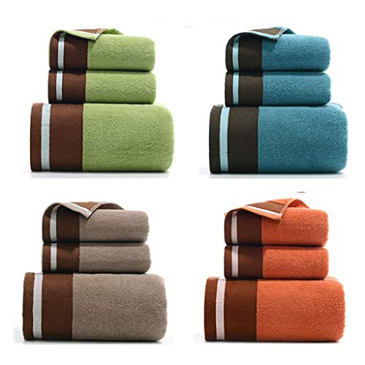 3 Piece Bath Towel Set, Combed Cotton Bath Towels Absorbent Bath Sheets Soft Shower Towels Bathroom Hand Towel Luxury Bath Towels Sets for Bathroom,Green