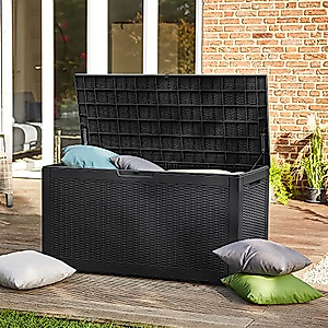 Homall 100 Gallon Large Resin Deck Box Waterproof Outdoor Storage with Padlock Indoor Outdoor Organization and Storage Container for Patio Furniture Cushions, Pool Toys, Garden Tools (Black)