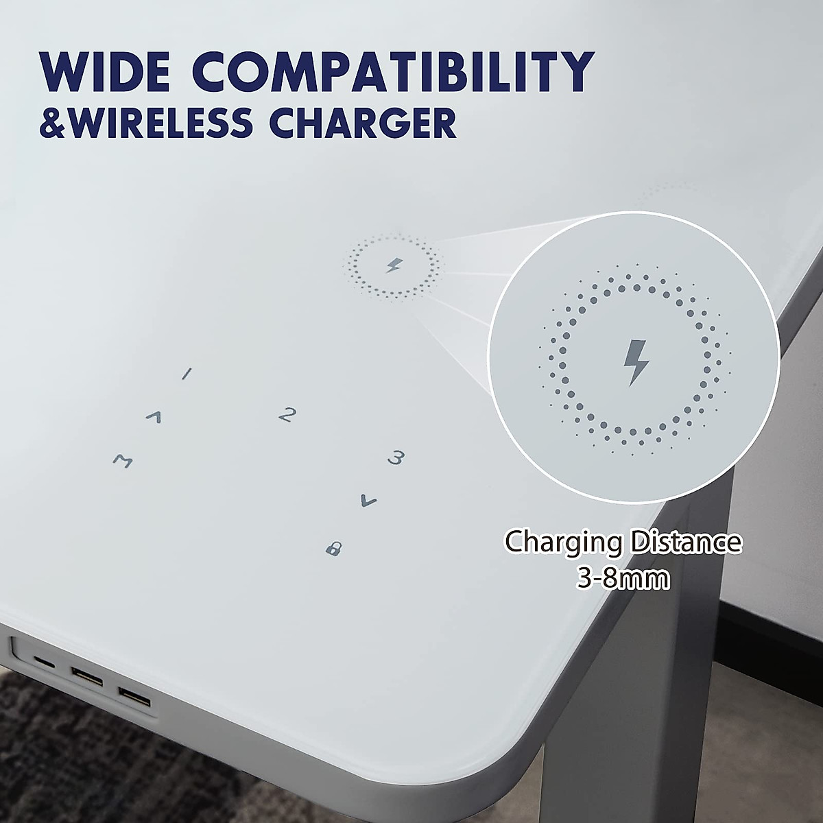 ERGOMORE Glass Standing Desk with Drawer, 45 x 23 Inches Touch Control Adjustable Height Desk with USB Ports & Wireless Charging, Dual Motor Sit Stand up Desk for Home & Office (Gray)